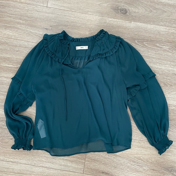 Mango | Tops | Mango Sheer Ruffle Puff Sleeve Blouse | Poshmark